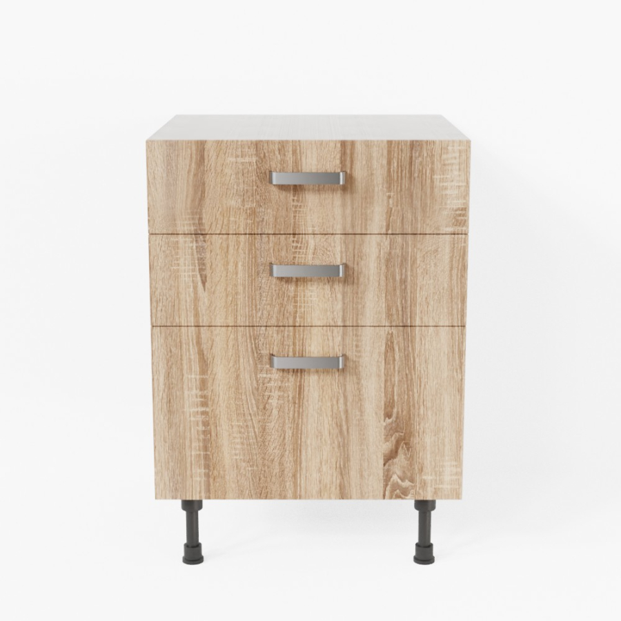 Meuble casserolier 60 cm, 2 tiroirs, 1 casserolier, coloris Chêne ... Meuble casserolier 60 cm, 2 tiroirs, 1 casserolier, coloris Chêne ...